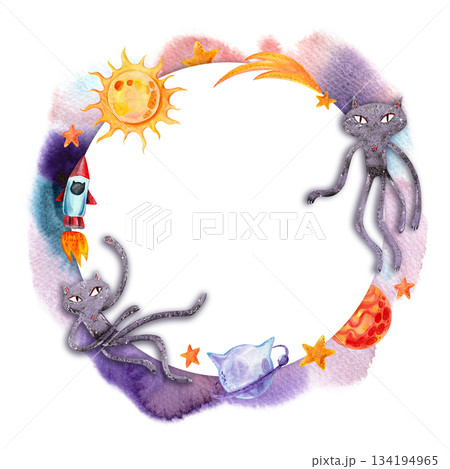 A space-themed round wreath frame with a...のイラスト素材 [134194965] - PIXTA