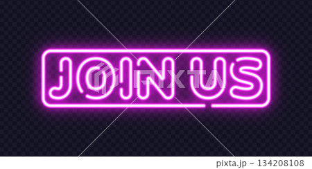 JOIN US neon lettering in glowing purple style,...のイラスト素材 [134208108 ...
