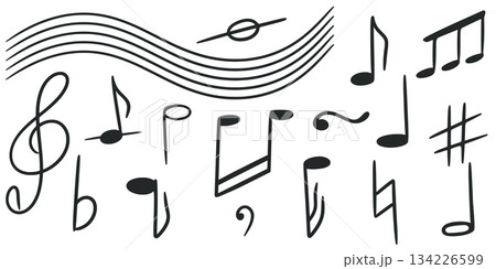Musical notes and symbols hand drawn setのイラスト素材 [134226599] - PIXTA