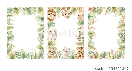 Cute Tropical Animals and Exotic Plants Frames...のイラスト素材 [134231847 ...
