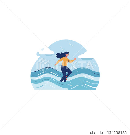 Resilient figure navigates a stylized aquatic...のイラスト素材 [134238183] - PIXTA