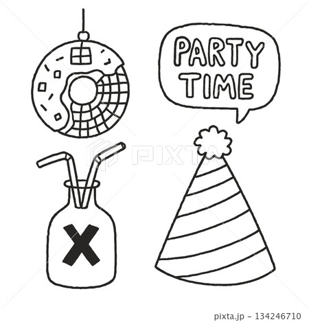 Party time doodle with disco ball, party hat,...のイラスト素材 [134246710] - PIXTA