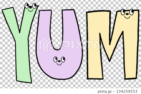 Hand writing YUM letters with cartoon font for...のイラスト素材 [134259553 ...