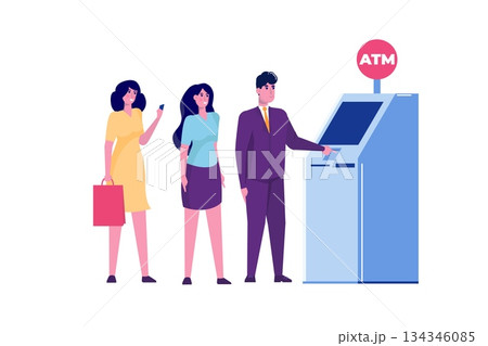 People are waiting in line near ATM machine....のイラスト素材 [134346085] - PIXTA