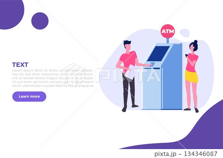 People are waiting in line near ATM machine....のイラスト素材 [134346087] - PIXTA
