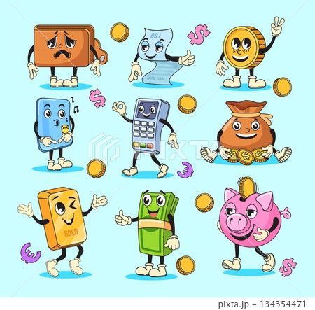 Cartoon finance mascot. Money retro groovy...のイラスト素材 [134354471] - PIXTA