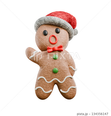 Gingerbread man singing wearing Santa hat 3Dのイラスト素材 [134356147] - PIXTA