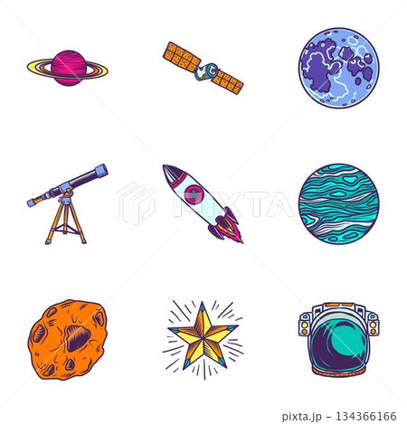 Space travel icon set, hand drawn styleのイラスト素材 [134366166] - PIXTA