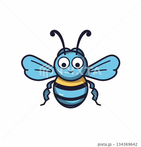 Cute blue bee cartoon character flying on a...のイラスト素材 [134369642] - PIXTA