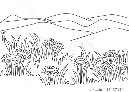 Single one line drawing prairie with several...のイラスト素材 [134371344] - PIXTA