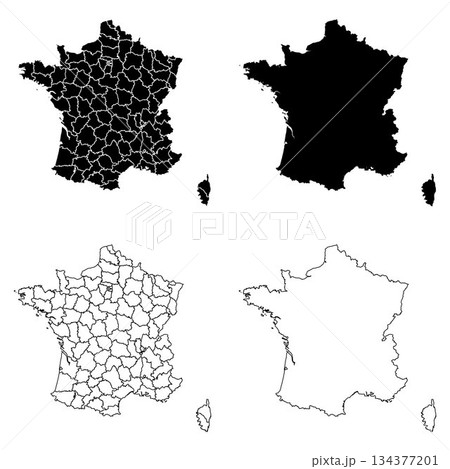 France Outline and Solid Fill Map Set.のイラスト素材 [134377201] - PIXTA