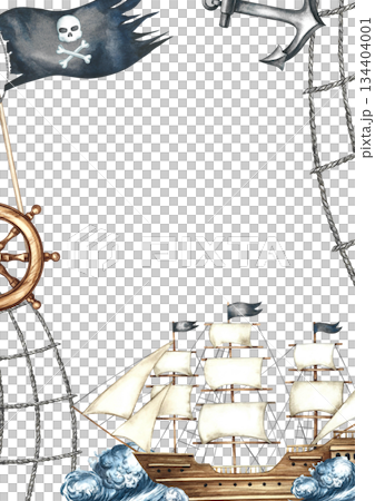 Pirate theme frame. Hand-drawn watercolor...のイラスト素材 [134404001] - PIXTA