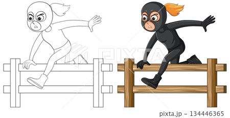 Female Robber in Black Suit Jumping Wooden Fenceのイラスト素材 [134446365] - PIXTA