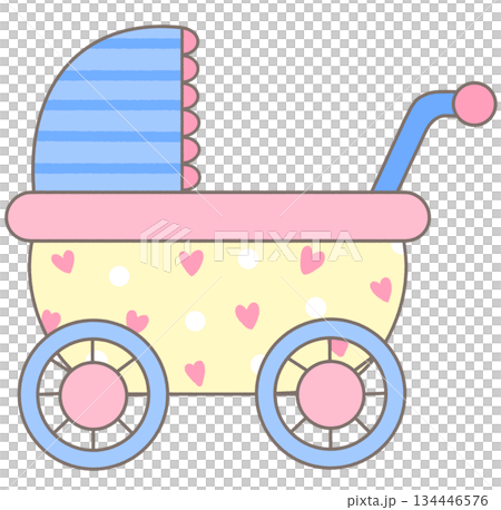 Cute Baby Buggy with pastel heart patternのイラスト素材 [134446576] - PIXTA