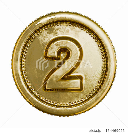 Golden aged coin Number 2 TWO 3Dのイラスト素材 [134469023] - PIXTA