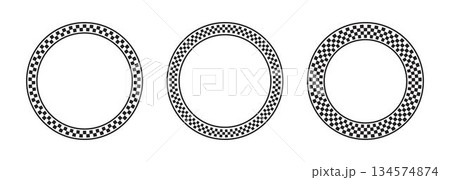 Set of checkered round frames. Vignettes with...のイラスト素材 [134574874] - PIXTA