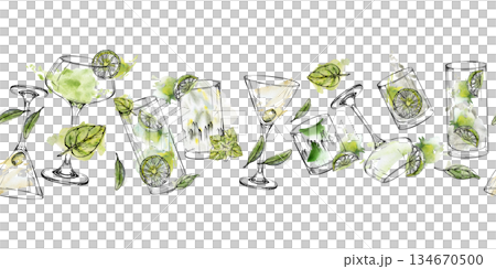 Seamless border of mojito, martini, daiquiri...のイラスト素材 [134670500] - PIXTA