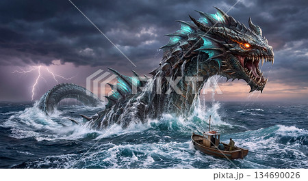 Water Dragon Rising from Oceanのイラスト素材 [134690026] - PIXTA