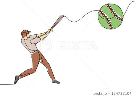 Continuous line drawing of male softball batter...のイラスト素材 [134722104 ...