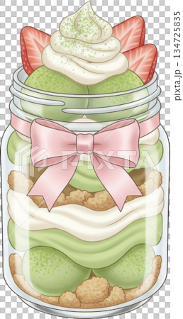 A charming illust n of a layered matcha dessert...のイラスト素材 [134725835 ...