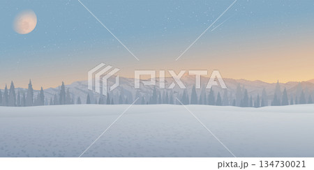 Minimalist sunset snowscape with silhouette...のイラスト素材 [134730021] - PIXTA