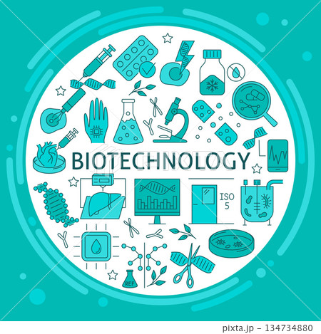 Bio technologies line round bannerのイラスト素材 [134734880] - PIXTA