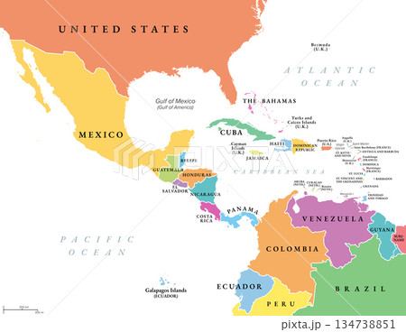 Middle America, multi colored political map....のイラスト素材 [134738851] - PIXTA