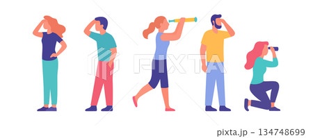 Group of people looking forward and using...のイラスト素材 [134748699] - PIXTA