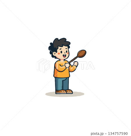 Cartoon Illustration of a Young Boy Holding a...のイラスト素材 [134757590] - PIXTA