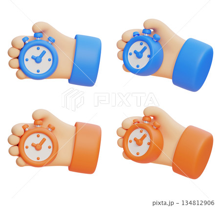 3D hand holding a cute cartoon stopwatch timerのイラスト素材 [134812906] - PIXTA