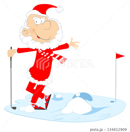 Cartoon Santa Claus on the golf course. Golf...のイラスト素材 [134812909] - PIXTA