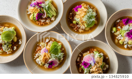 Gourmet Pozole Plating: Modern Mexican Soup...のイラスト素材 [134825910] - PIXTA