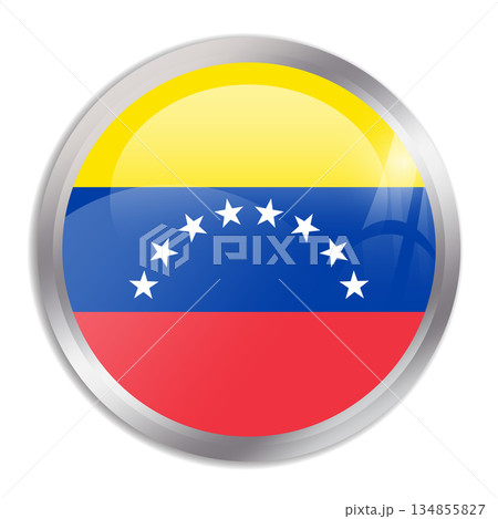 Venezuela flag - glossy circle button in metal...のイラスト素材 [134855827 ...