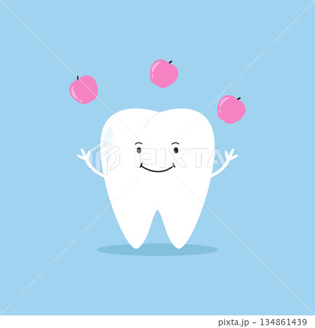 Strong Healthy Tooth Character with Apples to...のイラスト素材 [134861439] - PIXTA