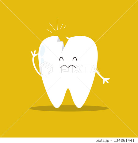Sad Broken Tooth Character with Crack to...のイラスト素材 [134861441] - PIXTA