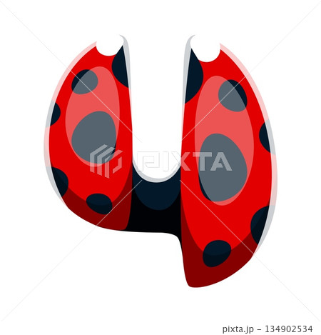 Ladybug font typeface cartoon number 4 four....のイラスト素材 [134902534] - PIXTA