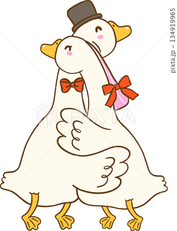 Valentine Geese Couple Goose Hugging Cartoon...のイラスト素材 [134919965] - PIXTA