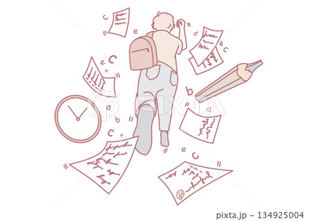 Child rush in school being late for classesのイラスト素材 [134925004] - PIXTA