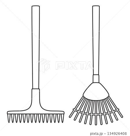 cartoon rakes in outline isolatedのイラスト素材 [134926408] - PIXTA