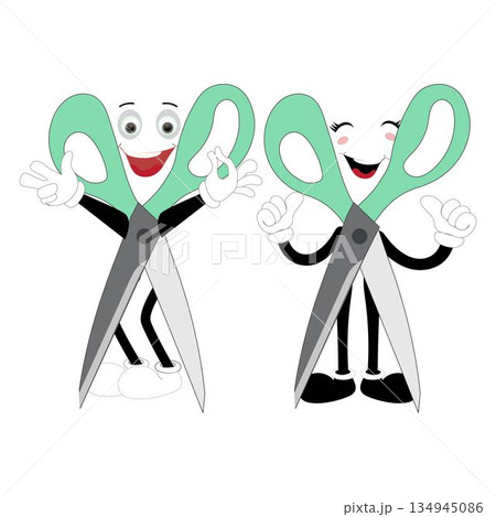 Cute scissors mascot character with funny...のイラスト素材 [134945086] - PIXTA