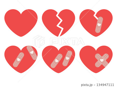 Whole heart, broken heart, and repaired heart...のイラスト素材 [134947111] - PIXTA