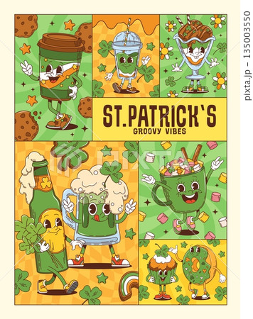 St Patrick day groovy characters collage poster...のイラスト素材 [135003550 ...
