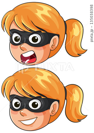 Cartoon Female Robber Faces with Masked...のイラスト素材 [135038398] - PIXTA