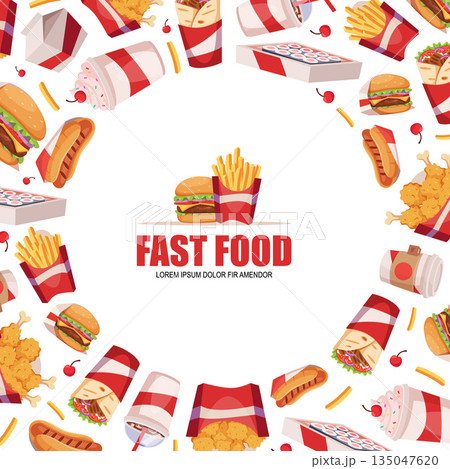 Fast food background. circle shape template...のイラスト素材 [135047620] - PIXTA