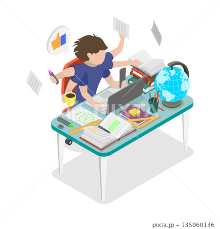 3D Isometric Flat Illustration of Multitasking...のイラスト素材 [135060136 ...