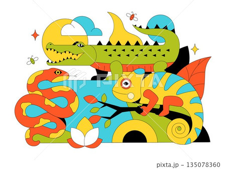 Reptile Vector Illustration Featuring Detailed...のイラスト素材 [135078360 ...