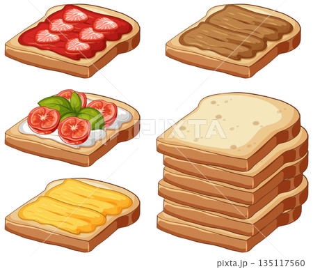 Assorted Toasted Bread Slices with Sweet and...のイラスト素材 [135117560] - PIXTA