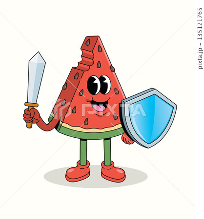 watermelon knight groovy cartoon illustrationのイラスト素材 [135121765] - PIXTA