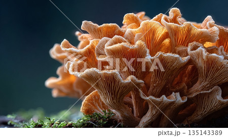 Golden mushrooms clustered together, their...のイラスト素材 [135143389] - PIXTA