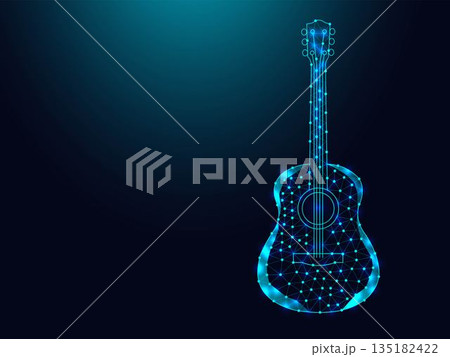 Low poly wireframe acoustic guitar on dark blue...のイラスト素材 [135182422 ...